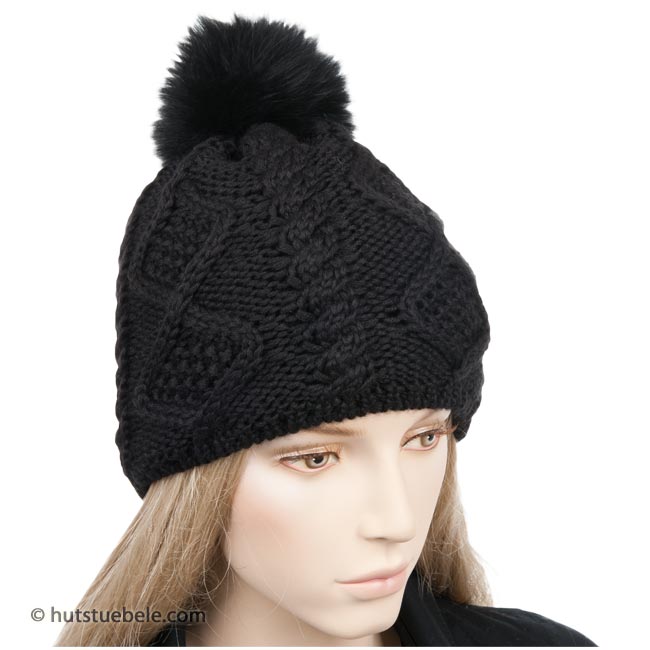 wooly cap with fur booble --> Online Hatshop for hats, caps, headbands ...