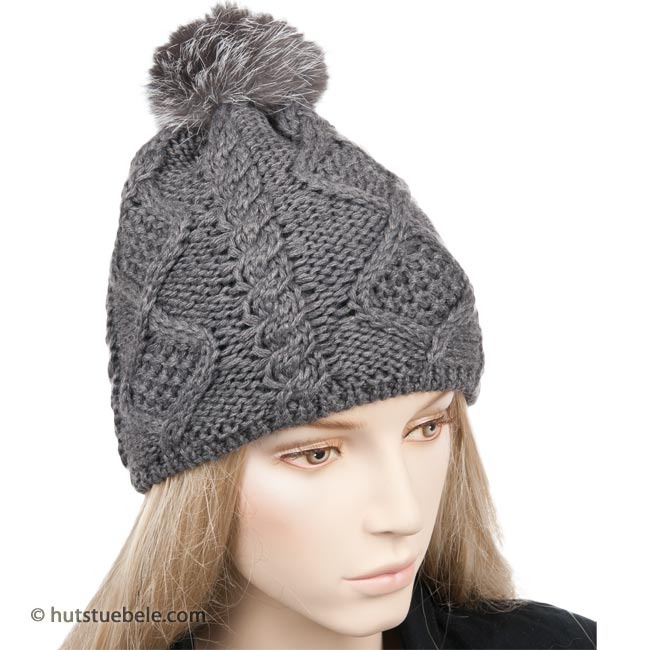 wooly cap with fur booble --> Online Hatshop for hats, caps, headbands ...